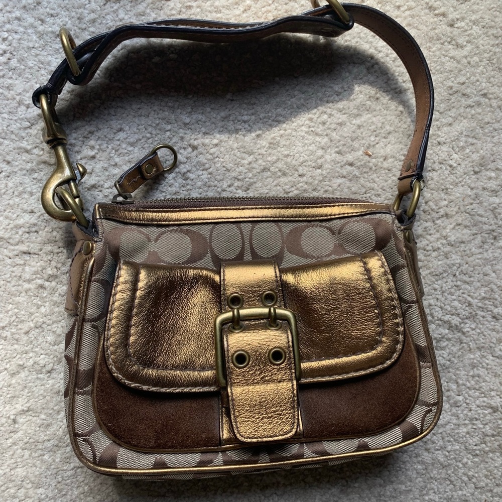 Coach Y2k Bronze Monogram Logo Shoulder Bag - Gem